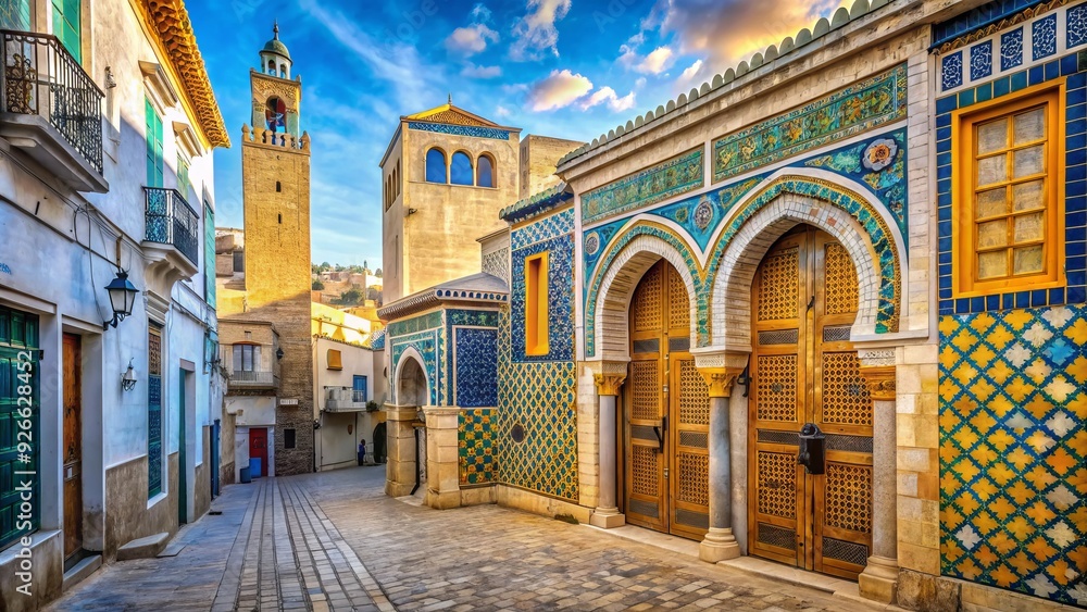 Ancient medina walls and bustling streets of Tunis, Tunisia, with ...