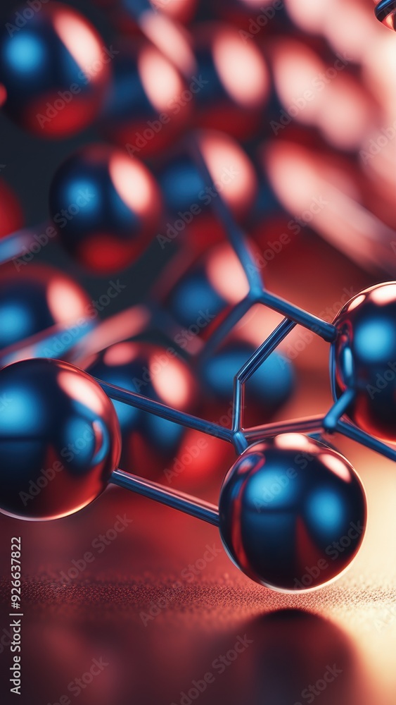 Molecular structure with atoms/molecules in red/blue spheres/cylinders ...