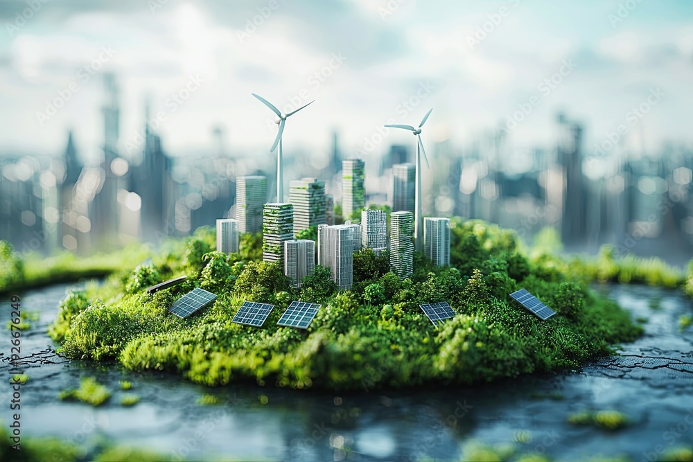 Sustainable Energy Innovations, an eco-friendly city exemplifying circular economy principles ...