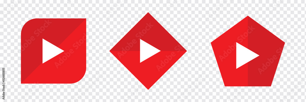 Set of Red YouTube logo icons on a transparent background. Collection ...