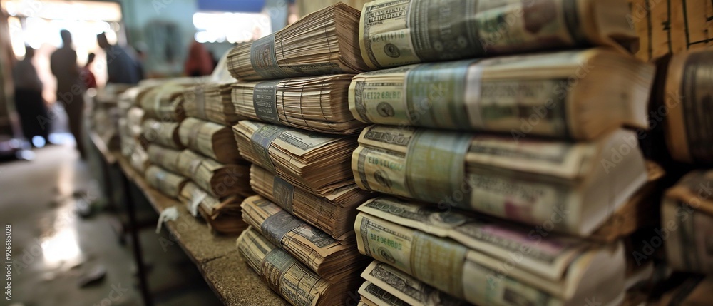 AI generator image of UNRWA as money londary,Stack of banknote money ...