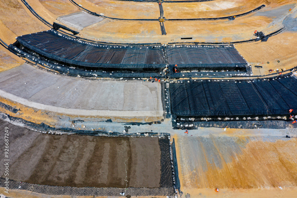 Installation process of geosynthetics in industry and mining Stock ...