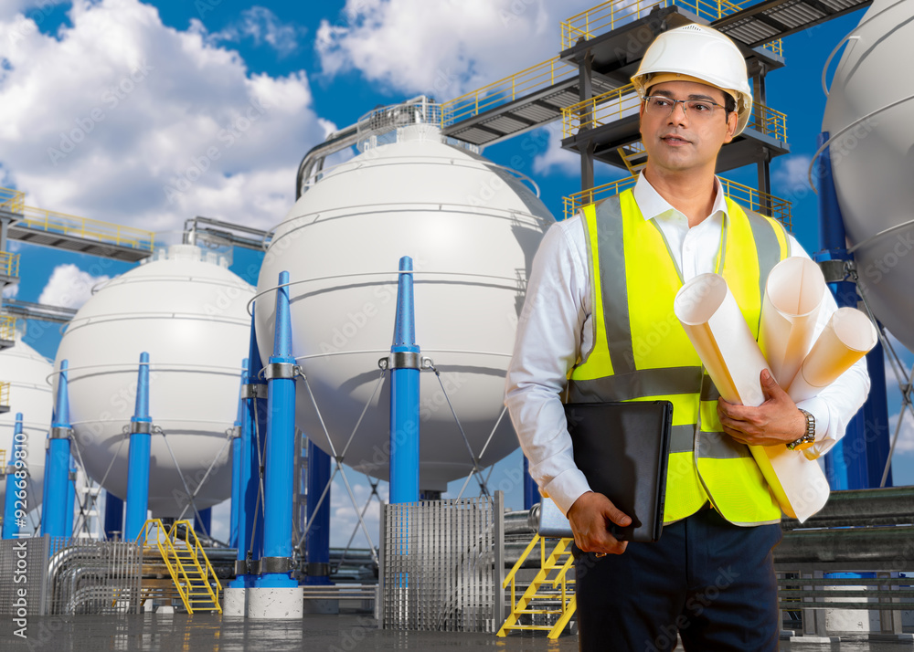 Chemical factory builder. Man engineer. Builder of industrial ...