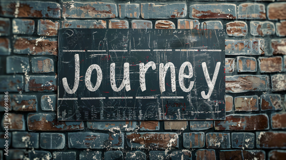 Journey sign is attached to a brick wall with dramatic lighting ...