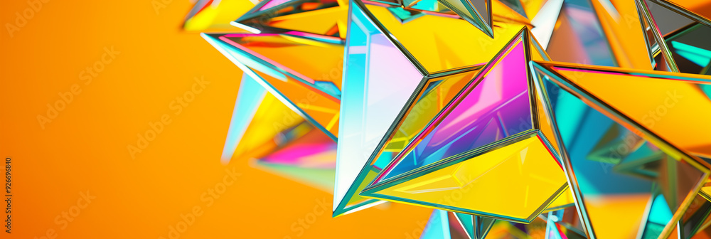 Collection of glossy, iridescent triangular prisms is arranged against ...