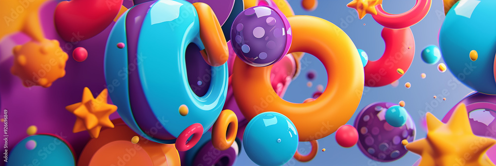 Vivid an array of floating geometric shapes, bright and contrasting ...