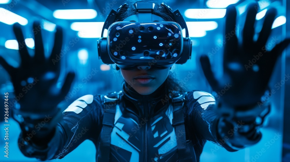 Futuristic VR Gaming with Full-Body Haptic Suits: A gamer immersed in a ...
