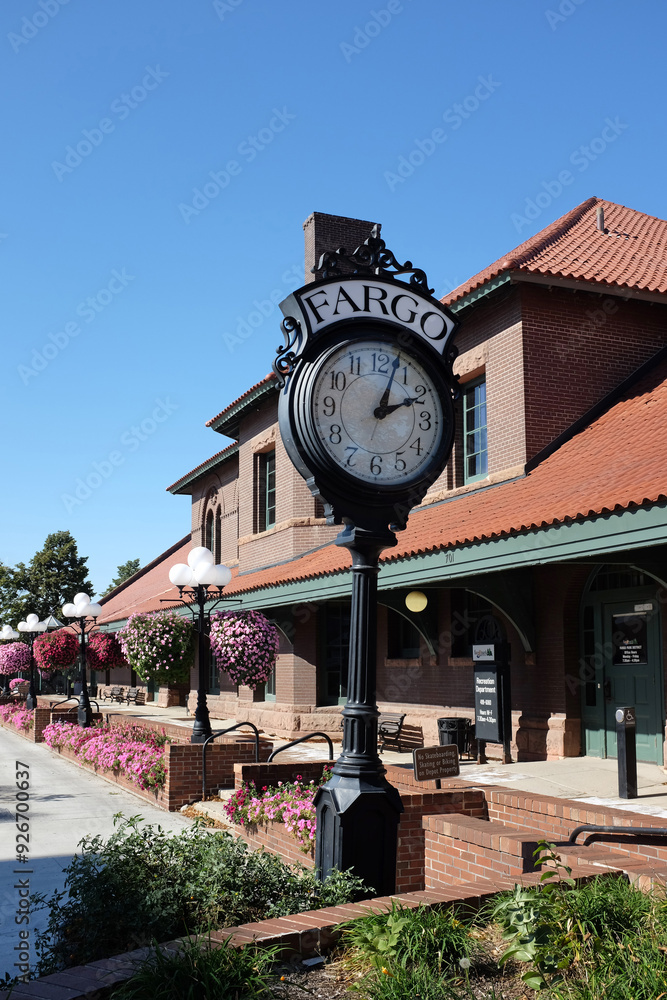 FARGO, NORTH DAKOTA - 4 OCT 2021: Clock a the Fargo Station a former ...