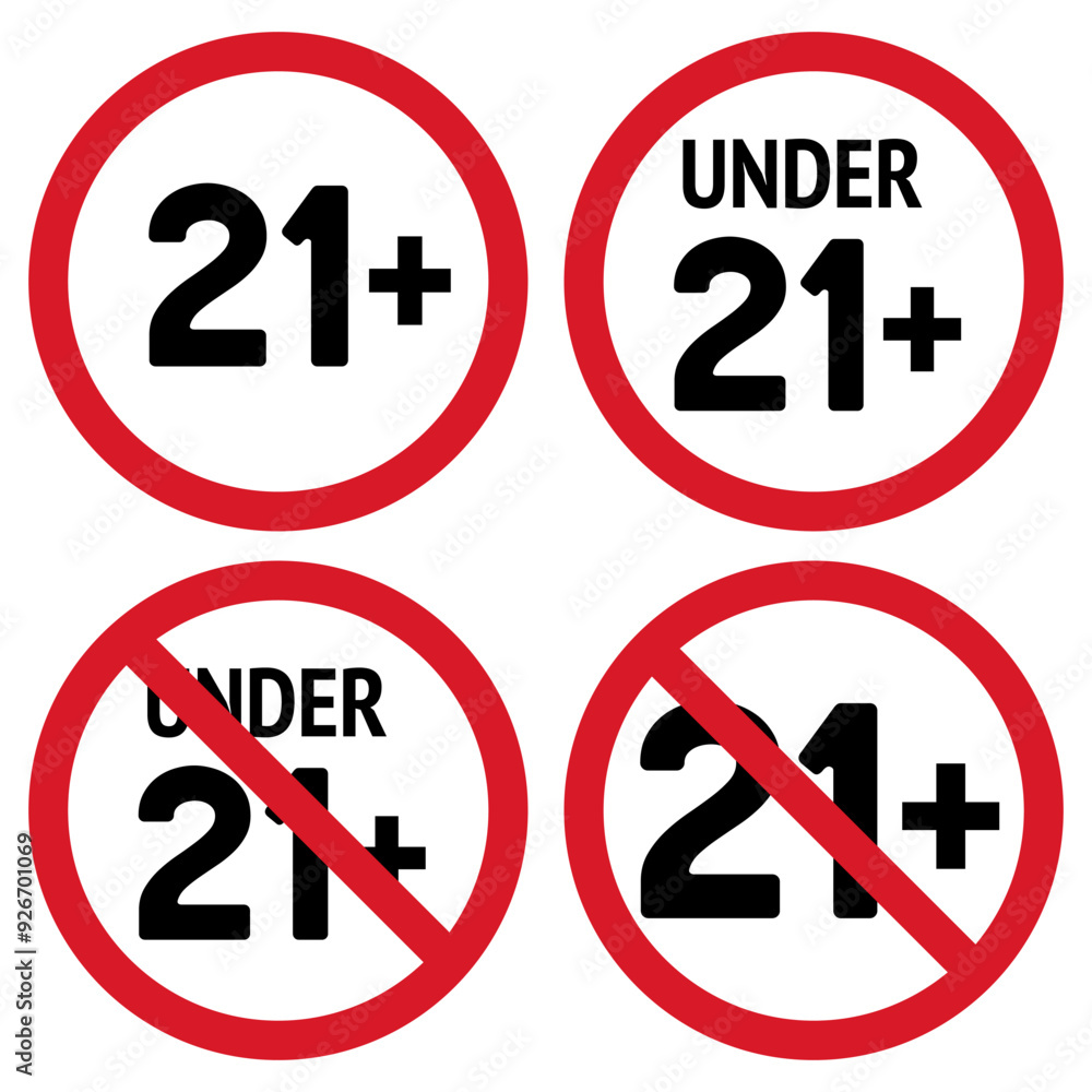 21+ adult only sign, Under 21 forbidden round icon sign vector ...