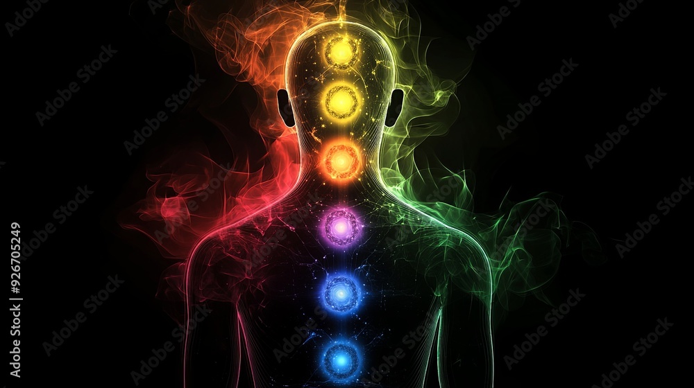 A detailed graphic of the human chakra system, with each chakra point ...