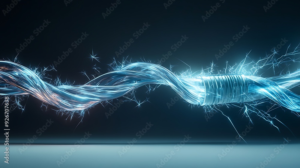 Electric currents flowing through a transparent wire in a dark space ...