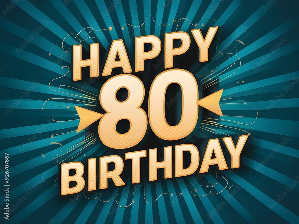 Bold 80th birthday design with starburst background and confetti Stock ...