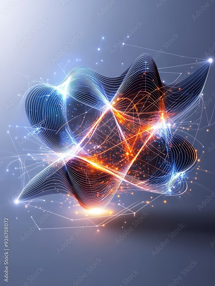 Isometric view of an electromagnetic field visualized with bright lines ...