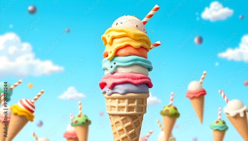 a playful ice cream background displaying a rainbow of ice cream scoops ...