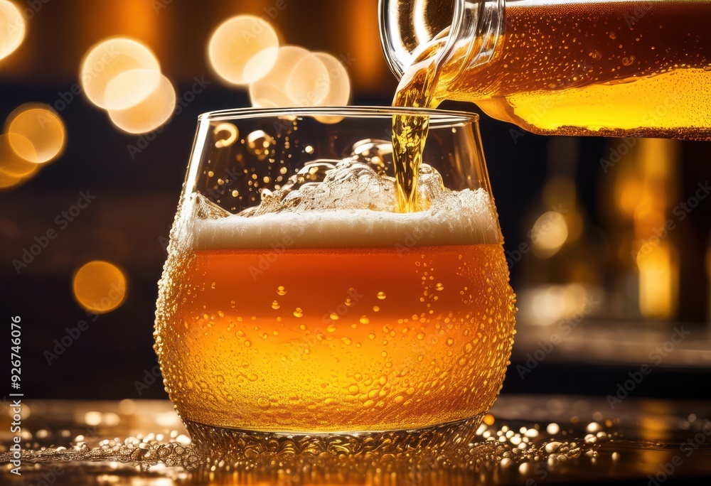 captivating close golden beer pouring into crystal clear glass bubbling ...