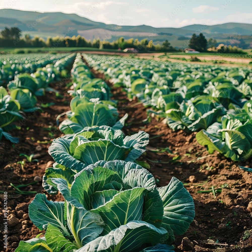 cabbage plantations grow in the field. vegetable rows. farming ...