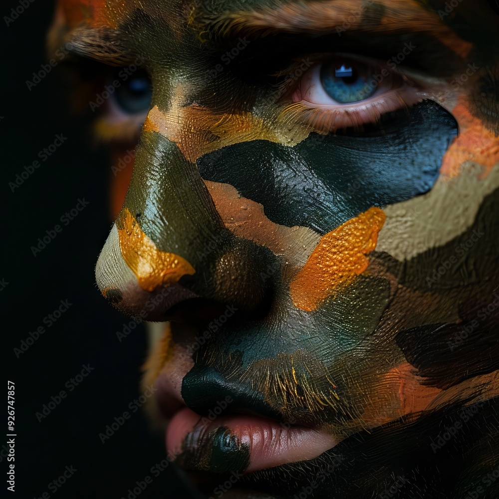 "Camouflage Painted Face: Expertly Applied Military Face Paint for ...