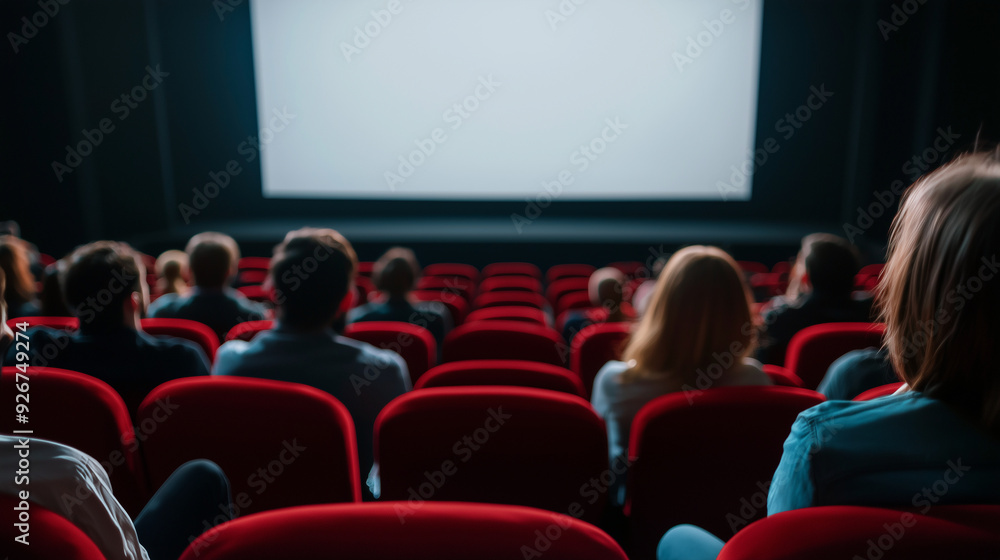 audience in a movie theater eagerly awaiting the start of a film, with ...