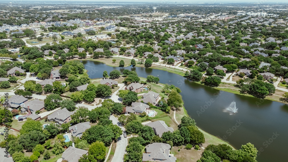 Master planned community with neighborhood pond water fountain, mature ...