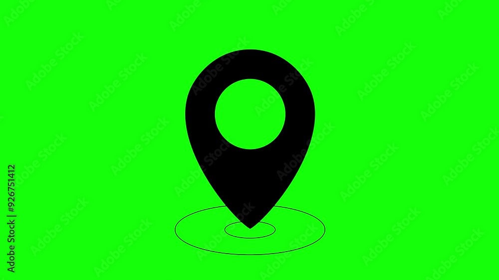 Animated black GPS location indicator and locator icon on a green ...