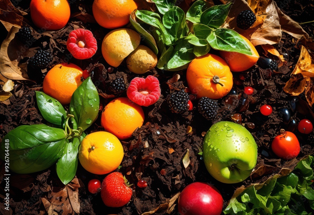 vibrant compost heap displaying variety colorful food waste rich ...