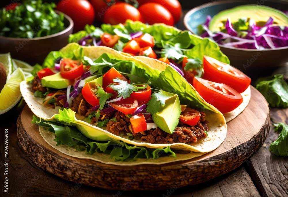 vibrant taco presentation featuring colorful ingredients varied ...