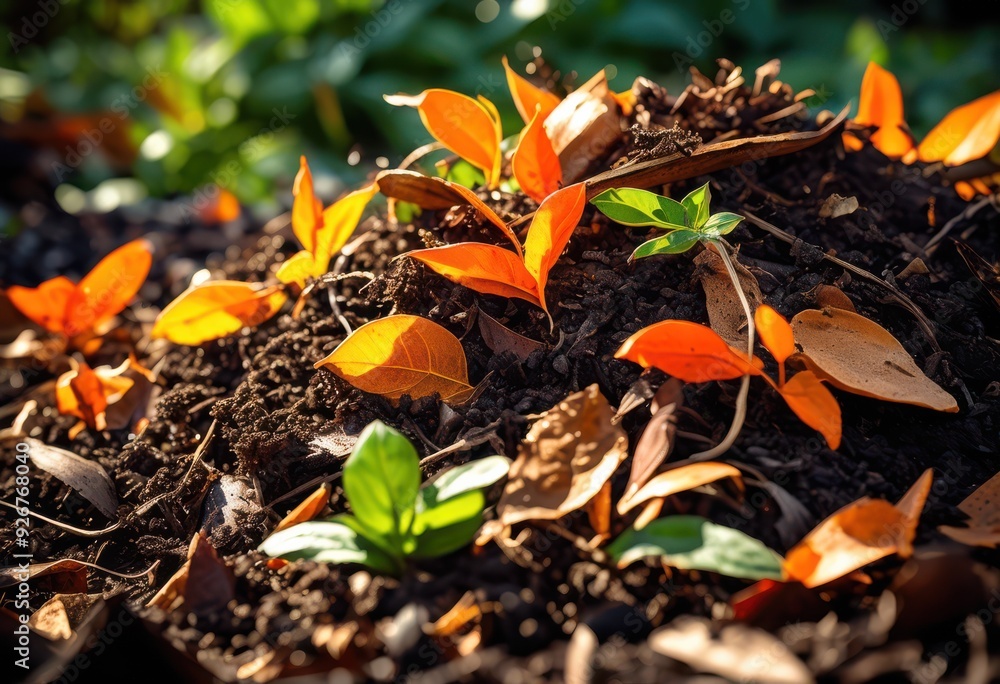 vibrant compost heap showcasing rich variety organic materials dynamic ...