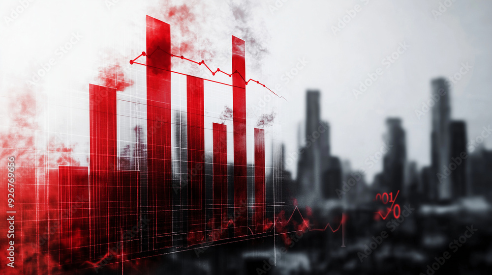 A bar graph with tall red bars representing rising CO2 emissions, each ...
