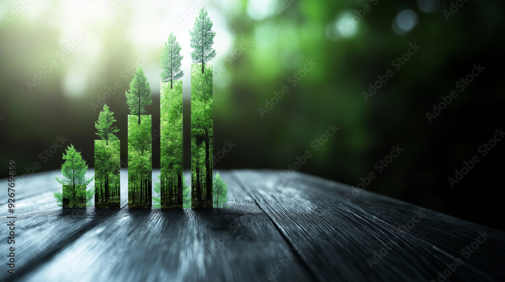 An ascending bar graph with bars made of deforestation imagery ...