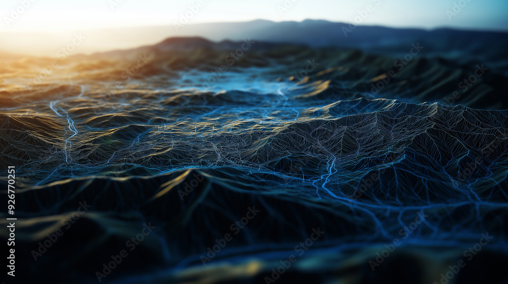 A 3D digital terrain map showcasing intricate GIS geodata with clear ...