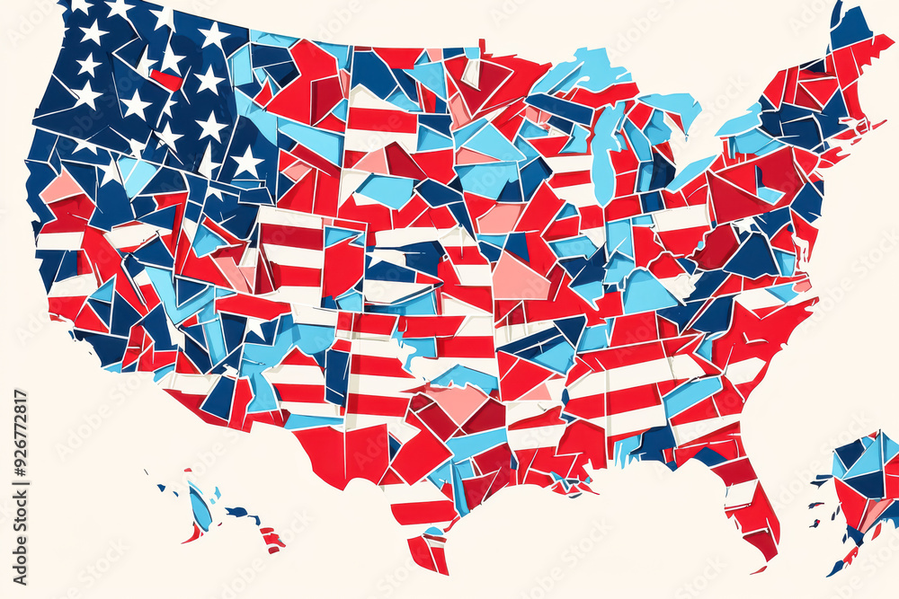 Shattered U.S. Map in Election Colors. A mosaic-style digital art piece ...