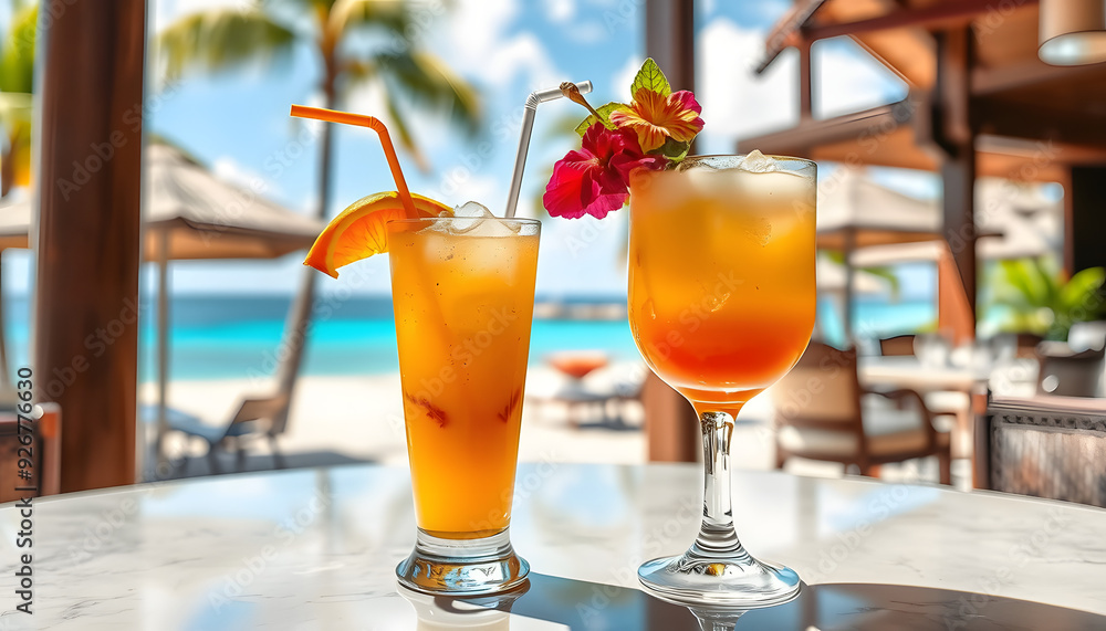 Hawaii mai tai drinks at resort hotel restaurant. Famous hawaiian rum ...