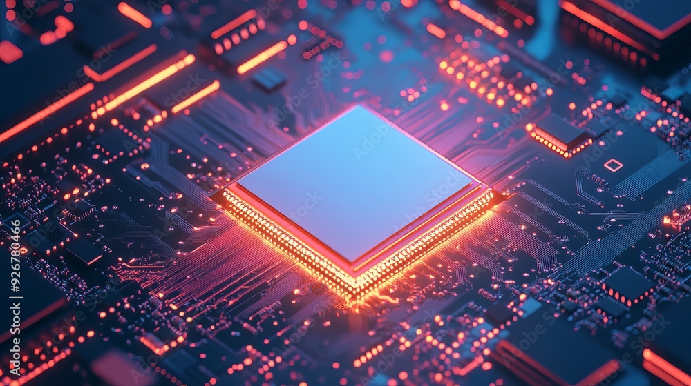 CPU chip on a motherboard representing a central computer processor concept Quantum computer ...