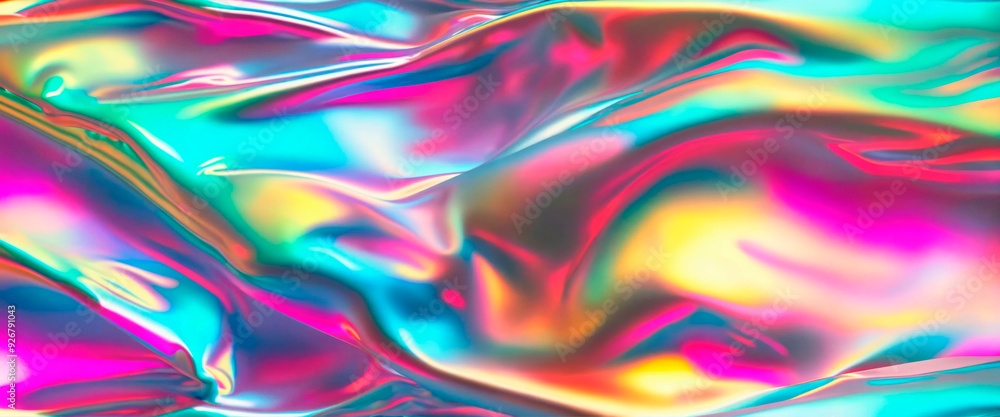 Vibrant and reflective metallic fabric in iridescent colors, draped in ...