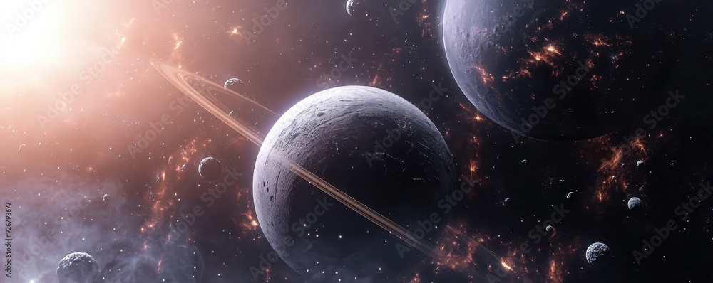 3D illustration of planets in deep space. High quality digital space ...