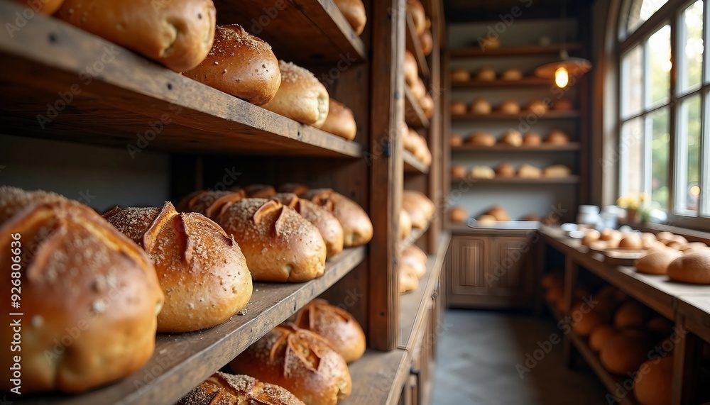 Interior of a traditional bakery with freshly baked bread and pastries ...