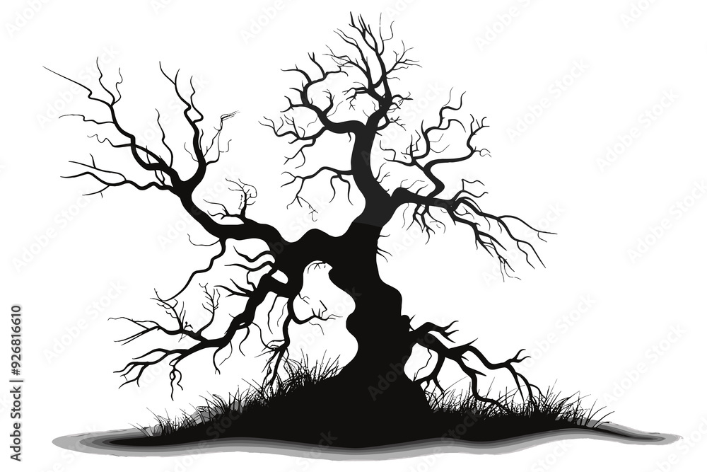 Spooky Twisted Tree Silhouette for Halloween Stock Illustration | Adobe ...