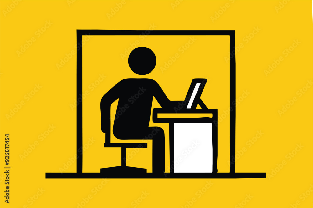 Person at the computer symbol. Computer work icon. Office work sign ...