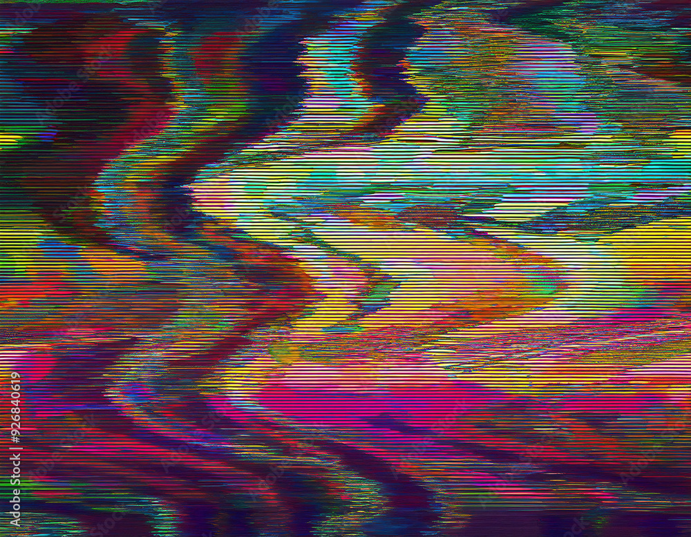 Vintage 1980's VHS tapes background; glitch defect noise and artifact ...