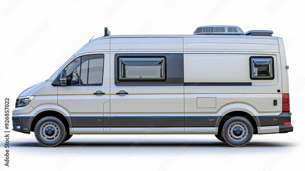 Side profile of a modern camper van with a sleek and functional design ...