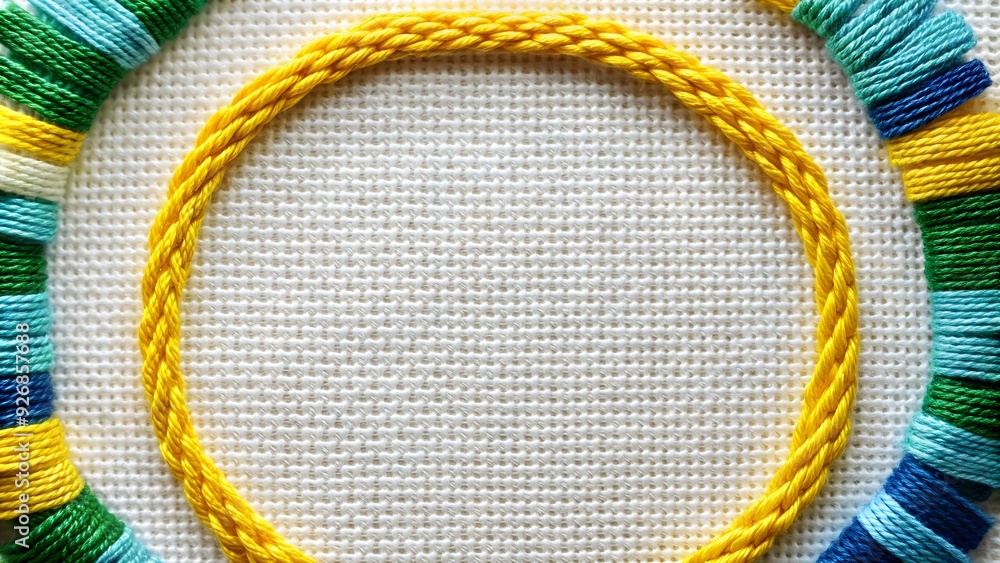Round embroidery thread chart with stitch names in a yellow, green ...