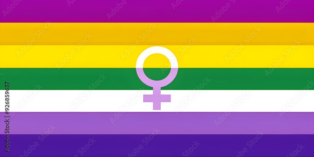 Intersex-inclusive progress pride flag with colorful stripes and intersex symbol, intersex ...
