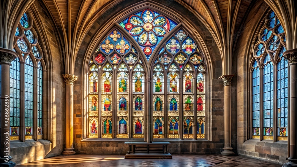 Medieval Gothic stained glass window in a cathedral church , ancient ...