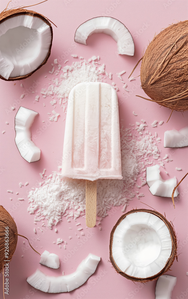 Ice cream coconut popsicle. Fruty popsicle, ice cream with coconut ...
