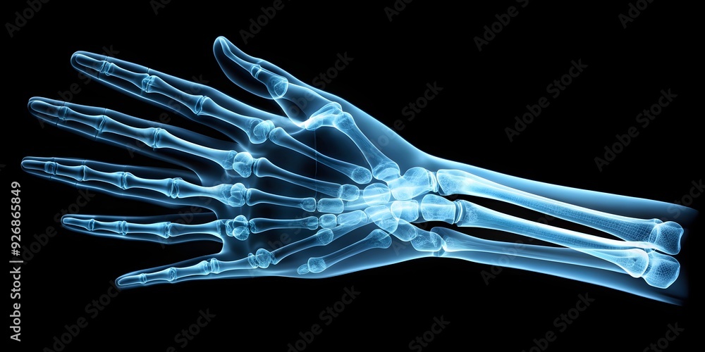 X-Ray image showing detailed view of human hand bones structure ...