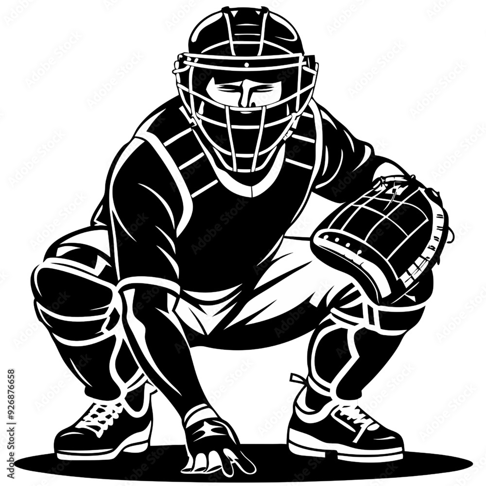 The Protector: A stylized black and white illustration of a baseball ...