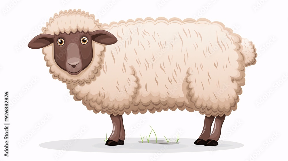 Fluffy Sheep Illustration: A cartoon illustration of a fluffy white ...