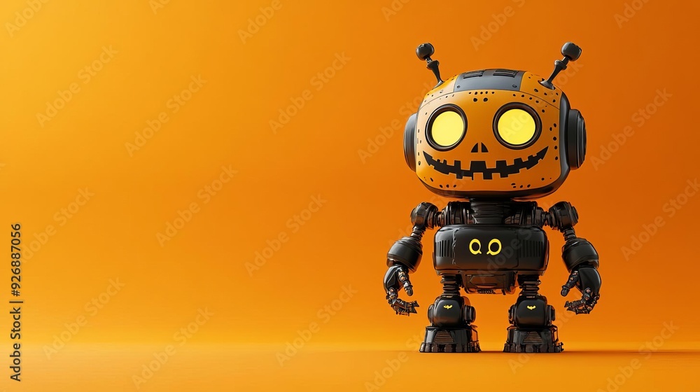 Full body android robot dressed in a spooky Halloween costume, isolated ...