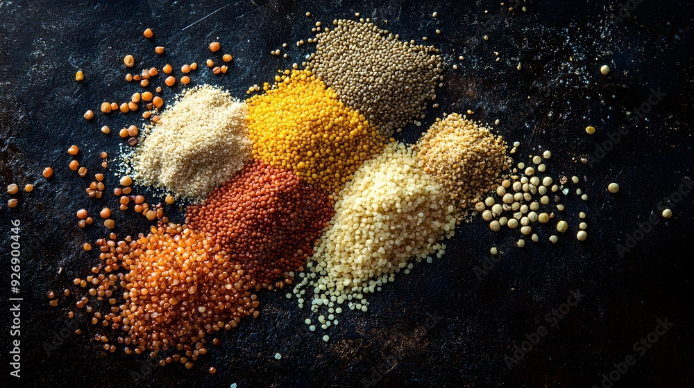 34. An artistic arrangement of different types of grains like bulgur ...