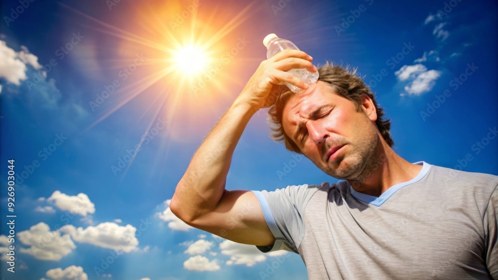 A person suffering from heat stroke in hot weather , heat exhaustion ...